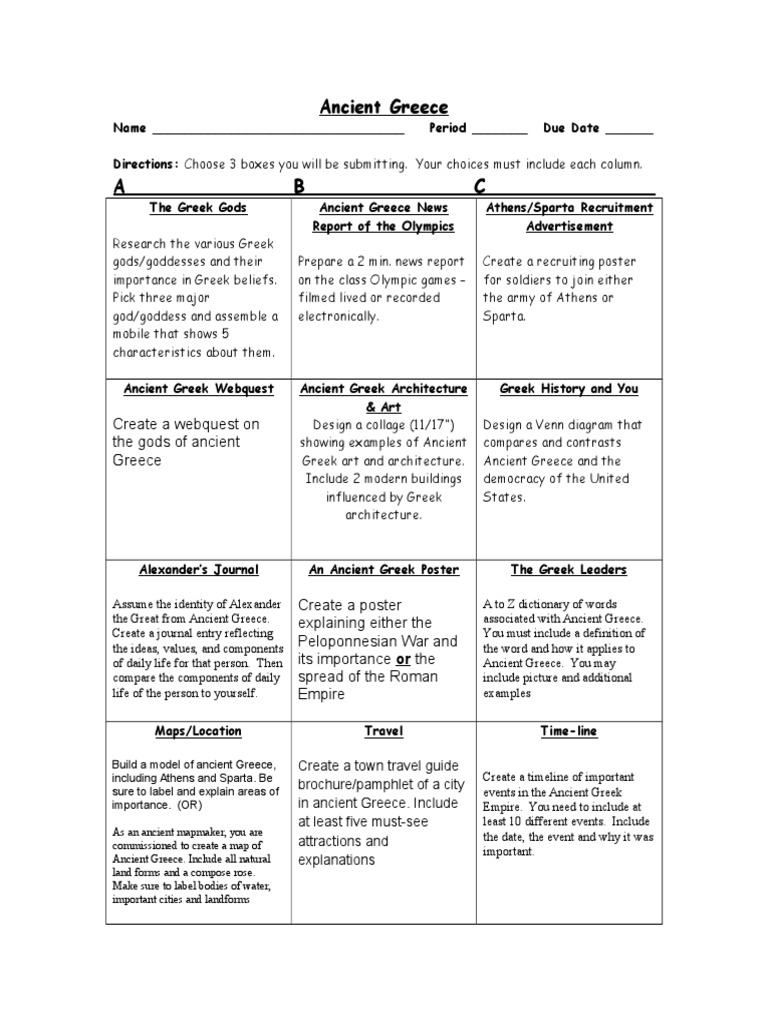 Ancient Greece Tic-Tac-Toe | PDF | Ancient Greece | Greece