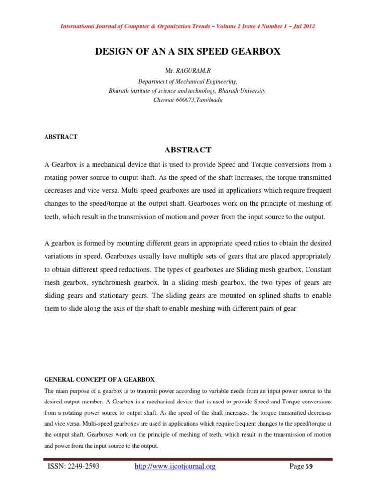 Six-Speed Gearbox Design Overview | PDF | Manual Transmission | Gear