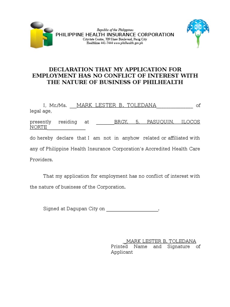 Declaration of No Conflict of Interest | PDF