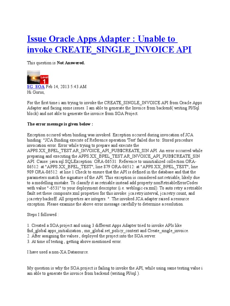 Issue Oracle Apps Adapter Pdf Application Programming Interface Plsql 