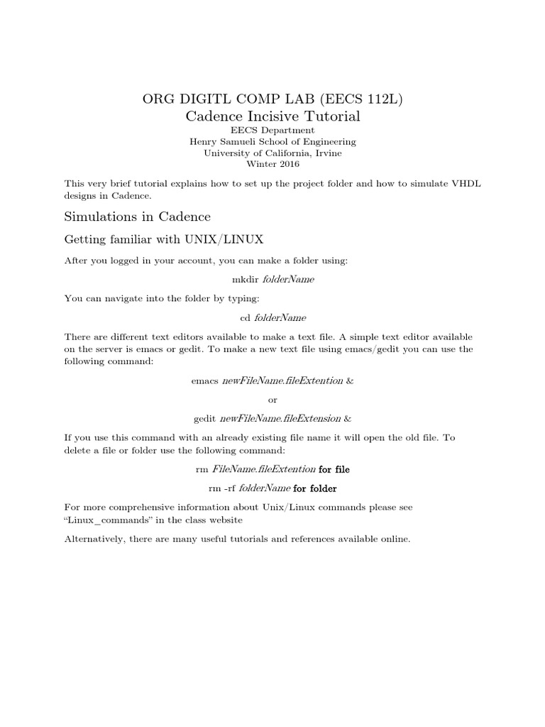 EECS112L Cadence Tutorial PDF | PDF | Vhdl | Directory (Computing)
