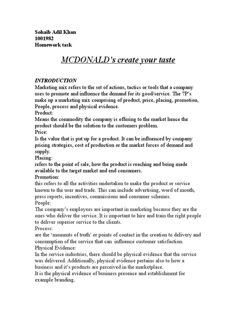 MCDONALD's Create Your Taste: Sohaib Adil Khan 1001982 Homework Task ...