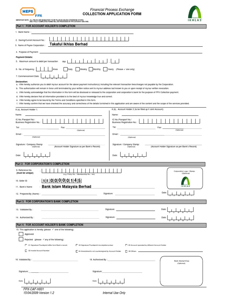 Collection Application Form: Financial Process Exchange | PDF ...