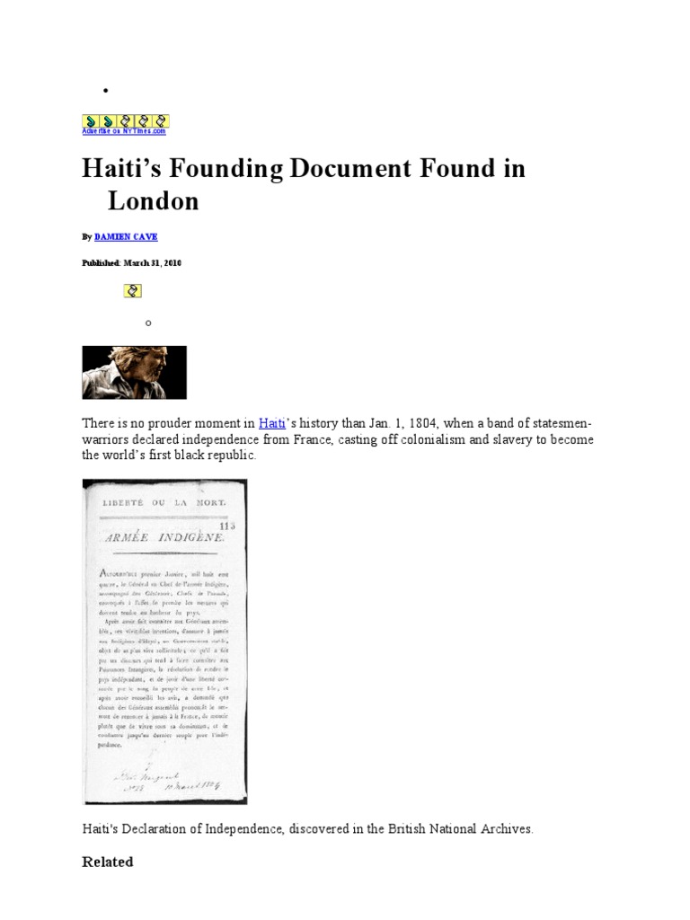 Haiti's Founding Document Found in London | Download Free PDF | Haiti