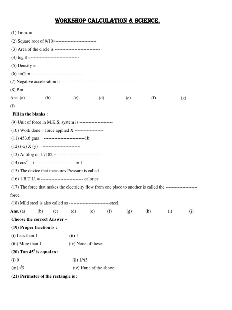 Master workshop calculation and science formulas with answers | PDF ...