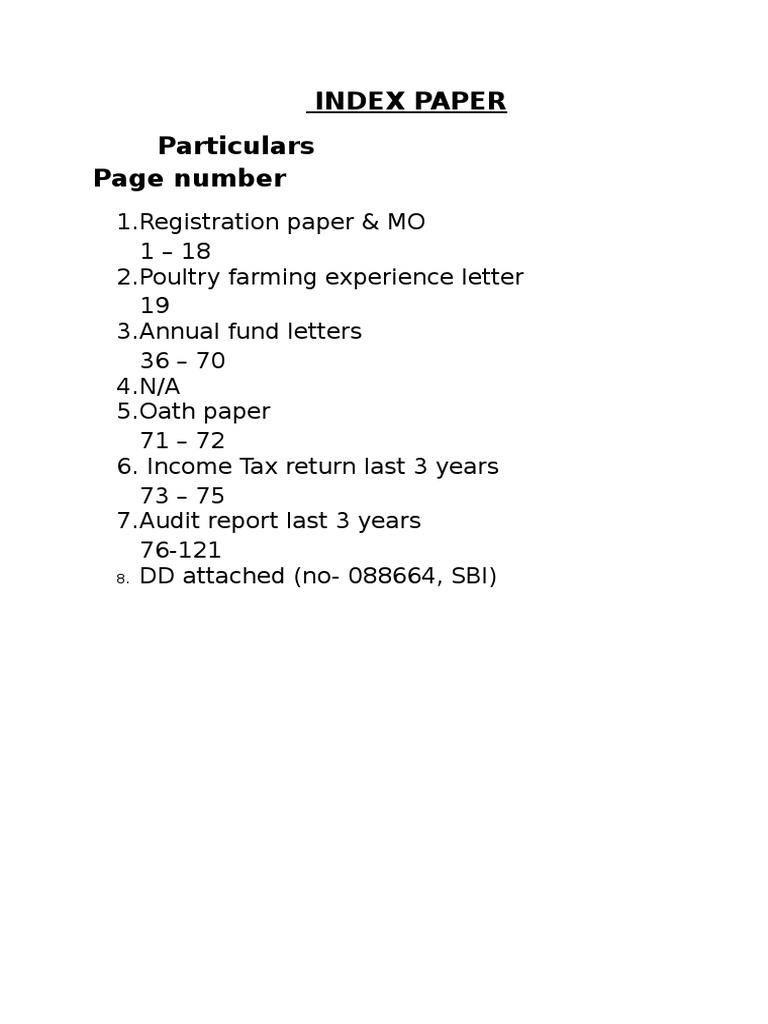 Index of Document Particulars | PDF