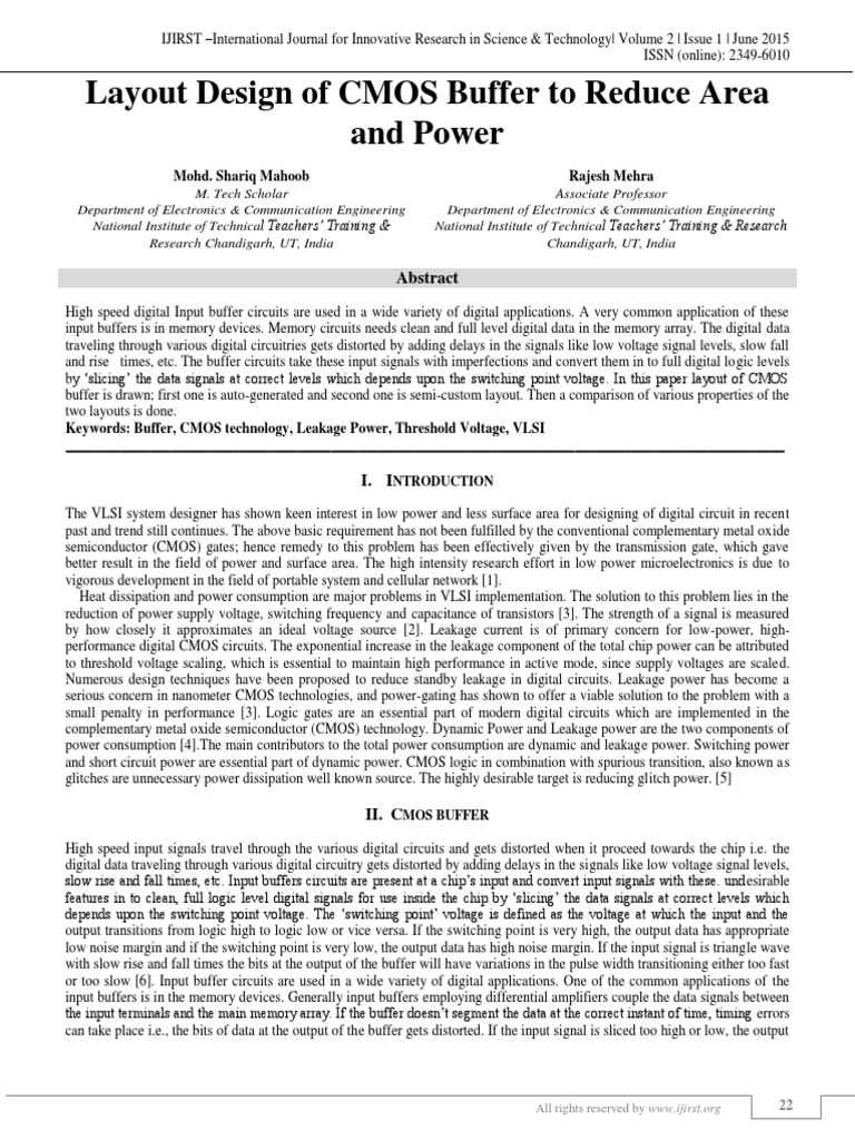 Layout Design of CMOS Buffer To Reduce Area and Power | PDF | Cmos ...