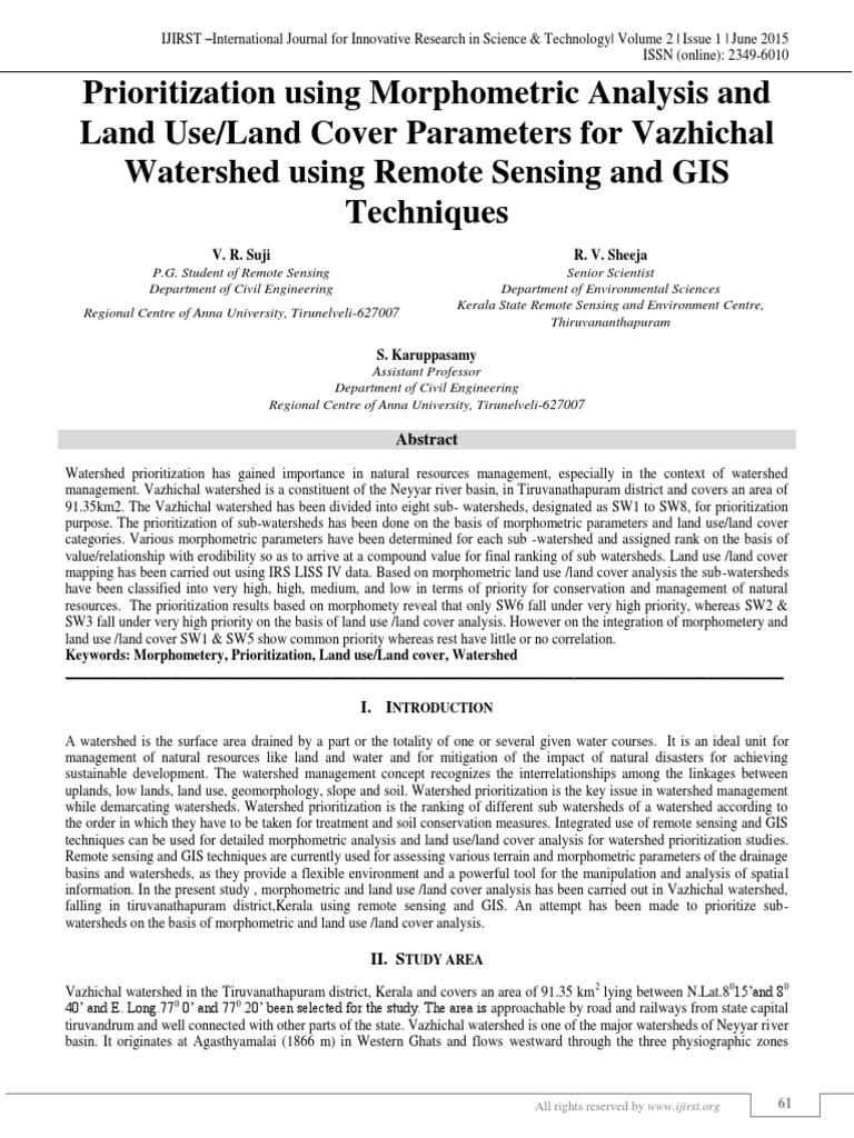 Prioritization Using Morphometric Analysis And Land Use Land Cover