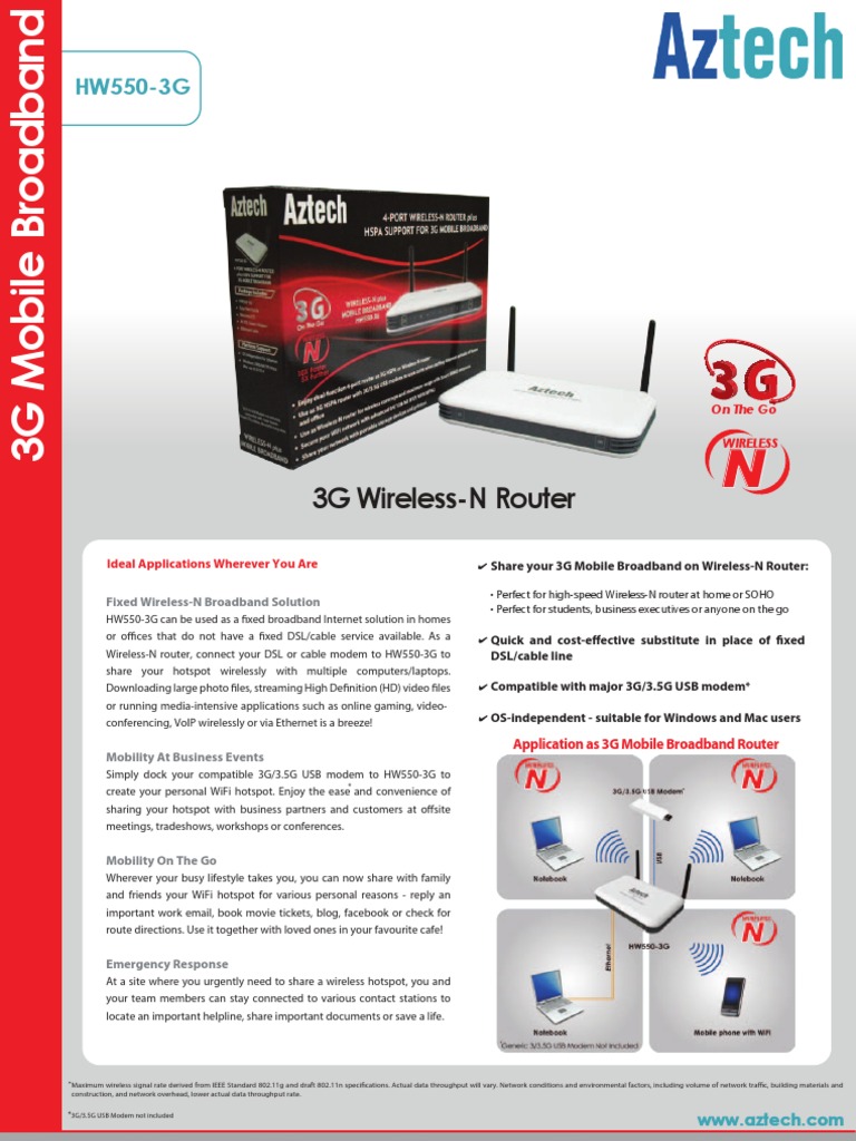 Aztech 3GDatasheet | PDF | Modem | Wi Fi