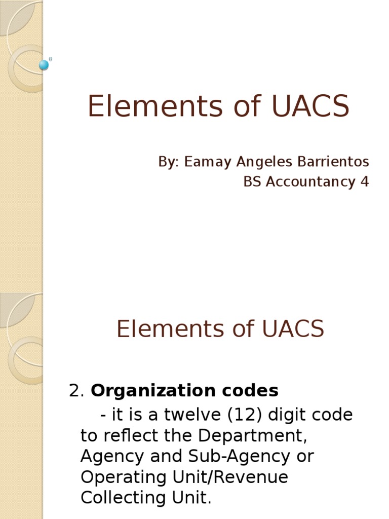 Report in Accounting 9 Elements of UACS | PDF | Taxes | Government