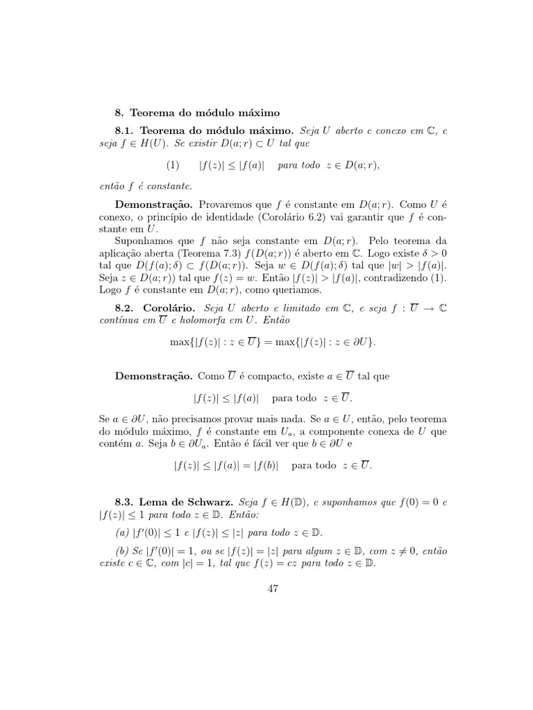 Teorema Do Modulo e Lema de Schwarz | PDF | Ensino de Matemática ...