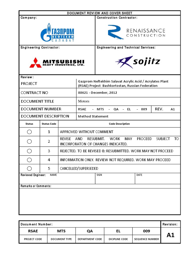 MHI Electrical 1st Comment RSAE-MTS-QA-EL-009 MTS For Motors | PDF ...