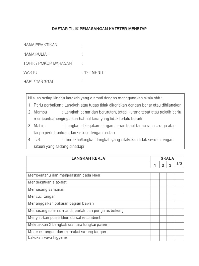 Daftar Tilik Pemasangan Kateter | PDF