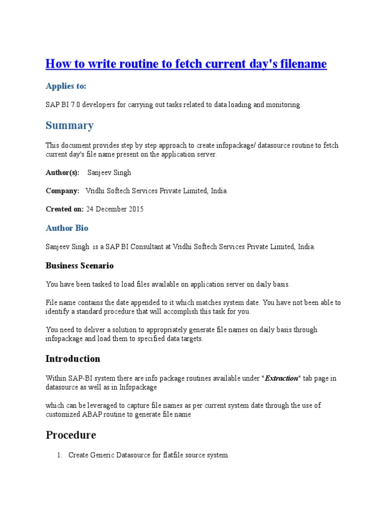 Routine To Fetch Current Day's Filename, Infopackage Routine | PDF | Filename | Computer Programming