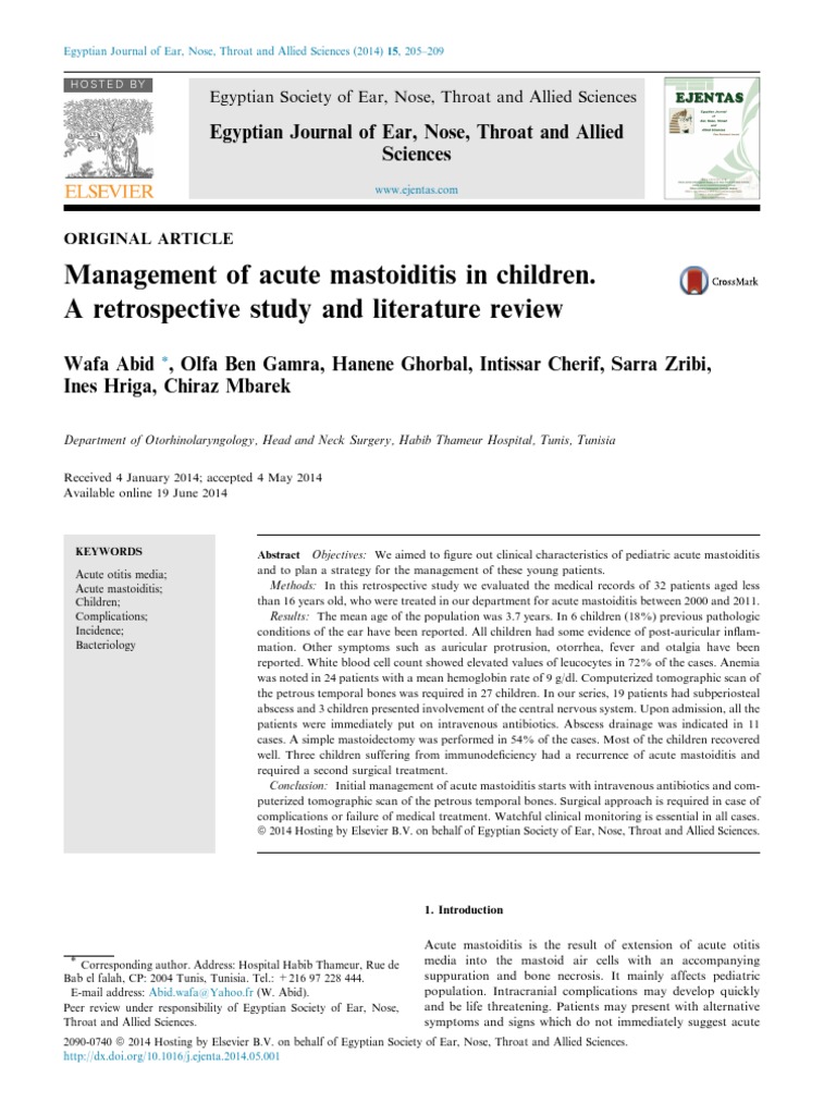 Management of Acute Mastoiditis in Children. A Retrospective Study and ...