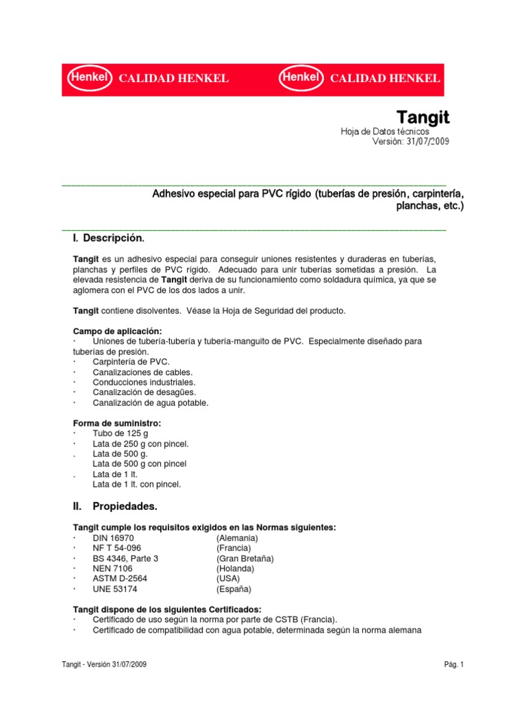Adhesivo PVC Ficha TECNICA | PDF | Solvente | Pulgada