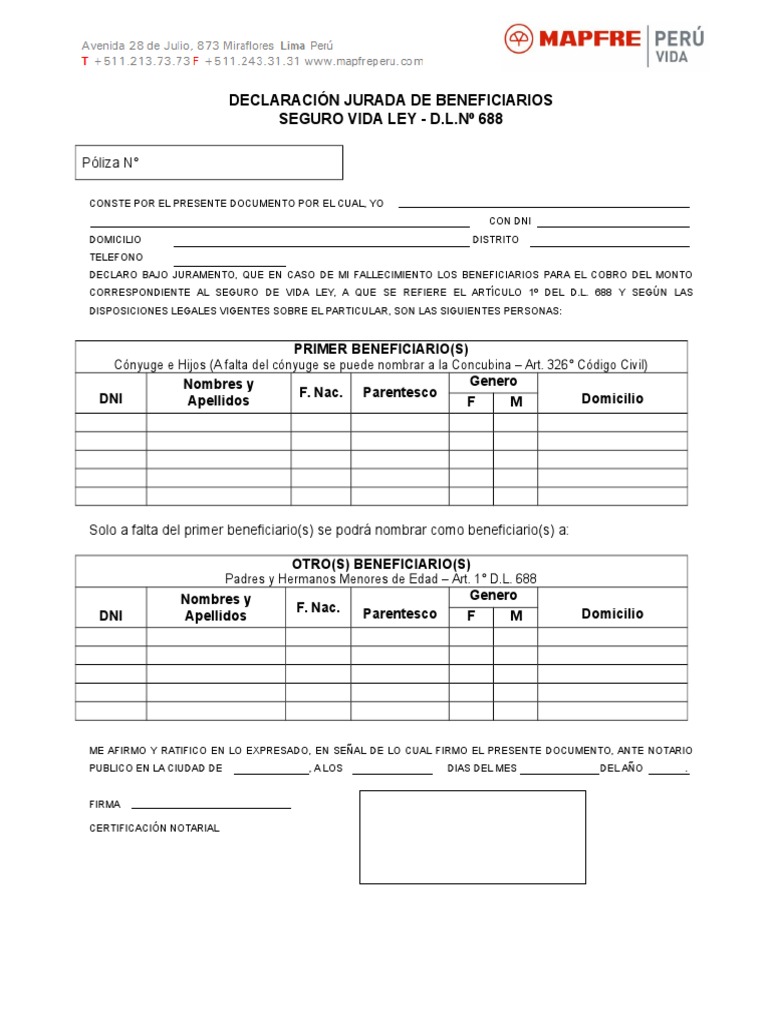 DECLARACION JURADA DEF. 27.09.2011.VL MAPFRE Okey | PDF | Ley común | Instituciones sociales