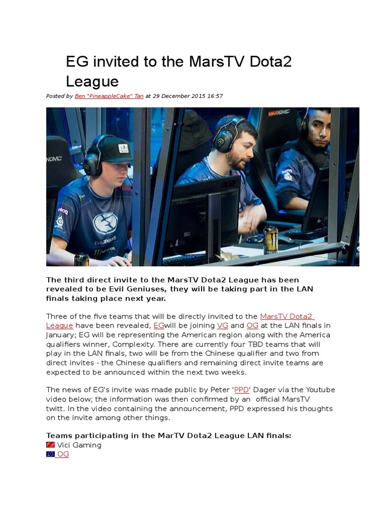 Eg Invited To The Marstv Dota2 League | PDF