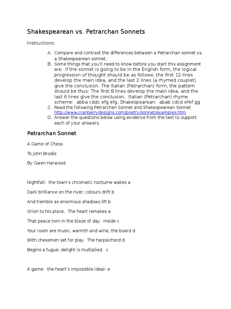 Comparing Petrarchan and Shakespearean Sonnets | PDF | Poems | Poetic Form