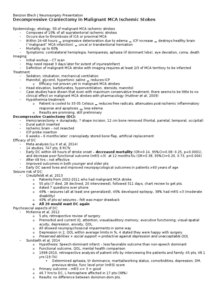 Decompressive Craniectomy in MCA Strokes | PDF | Stroke | Major ...
