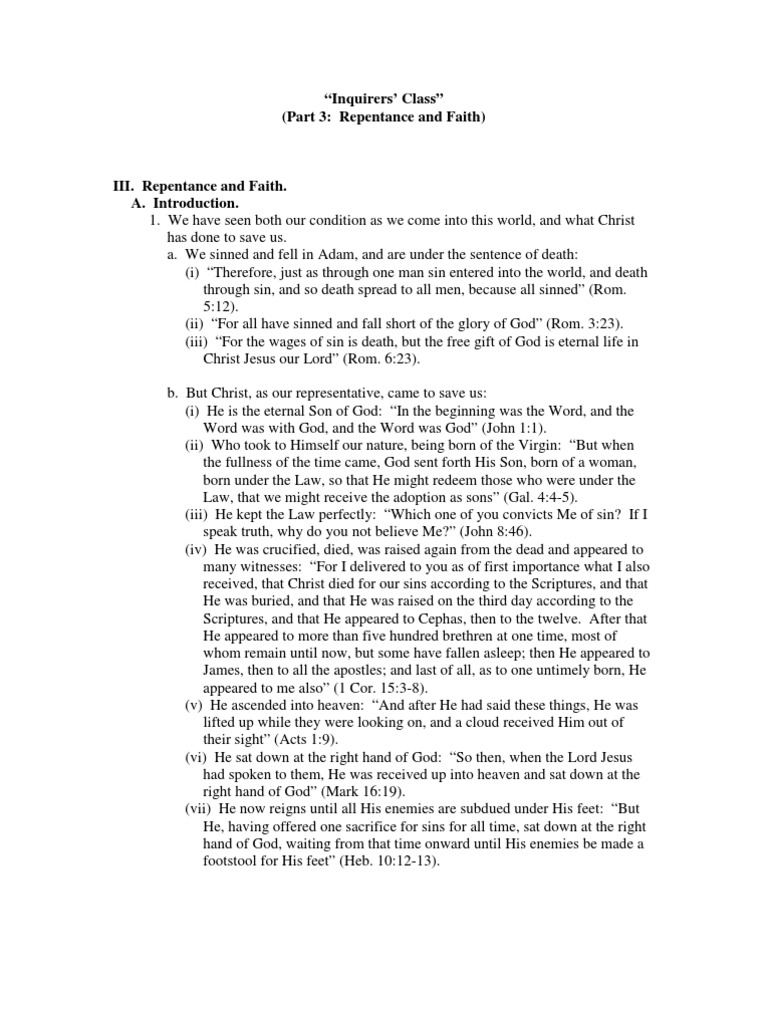 Repentance and Faith, Part 1 | PDF | Repentance | Sin