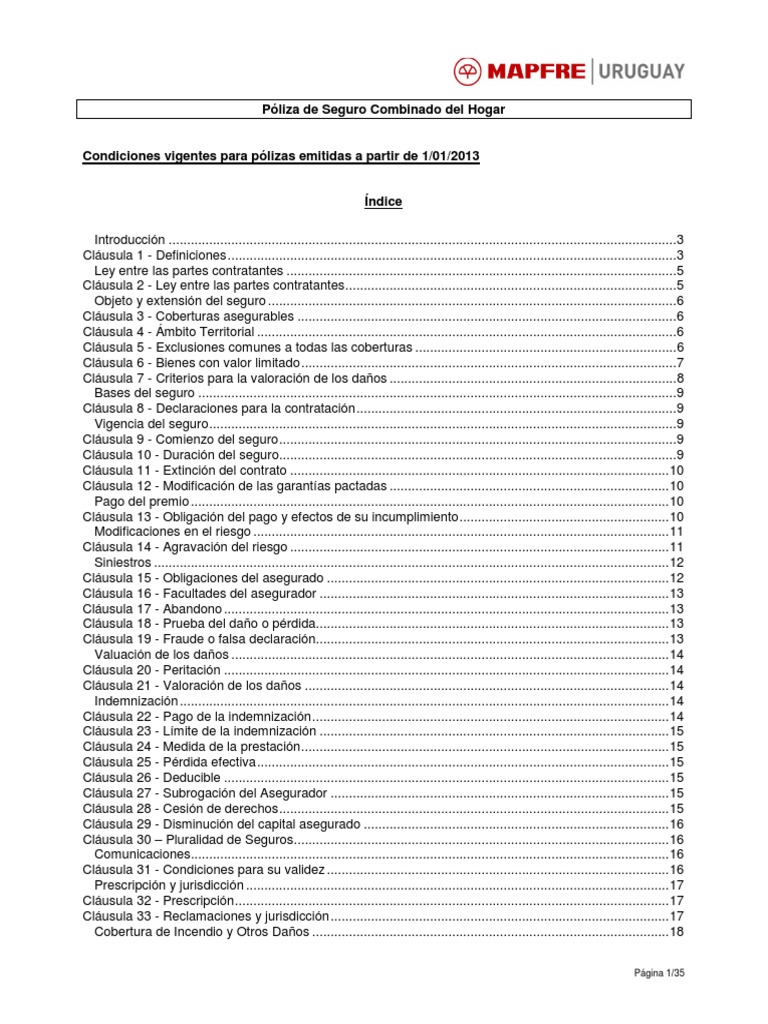 Condicionado Seguro Hogar Mapfre | Póliza de seguros | Seguro