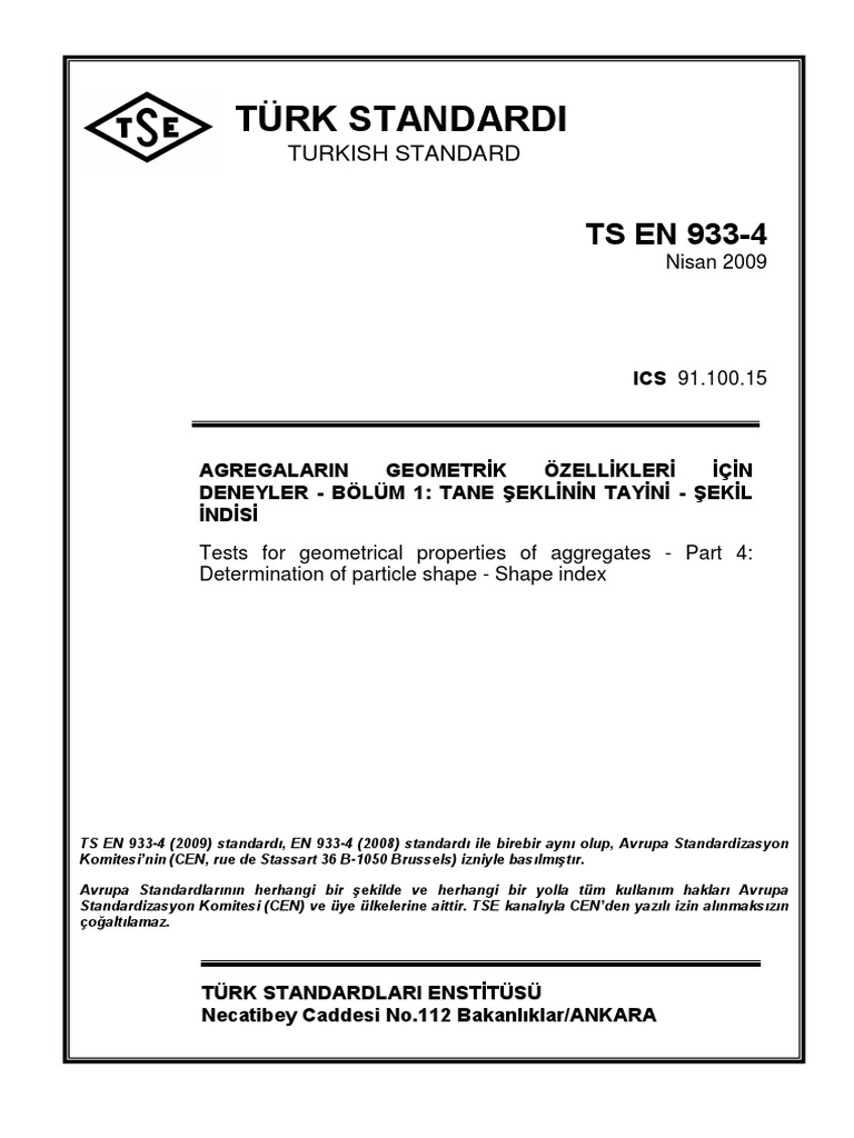 Türk Standardi: TS EN 933-4 | PDF | Particle Size Distribution | Mass