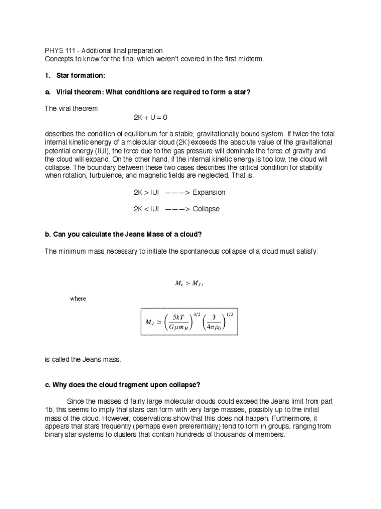 Star Formation: A. Virial Theorem: What Conditions Are Required To Form ...