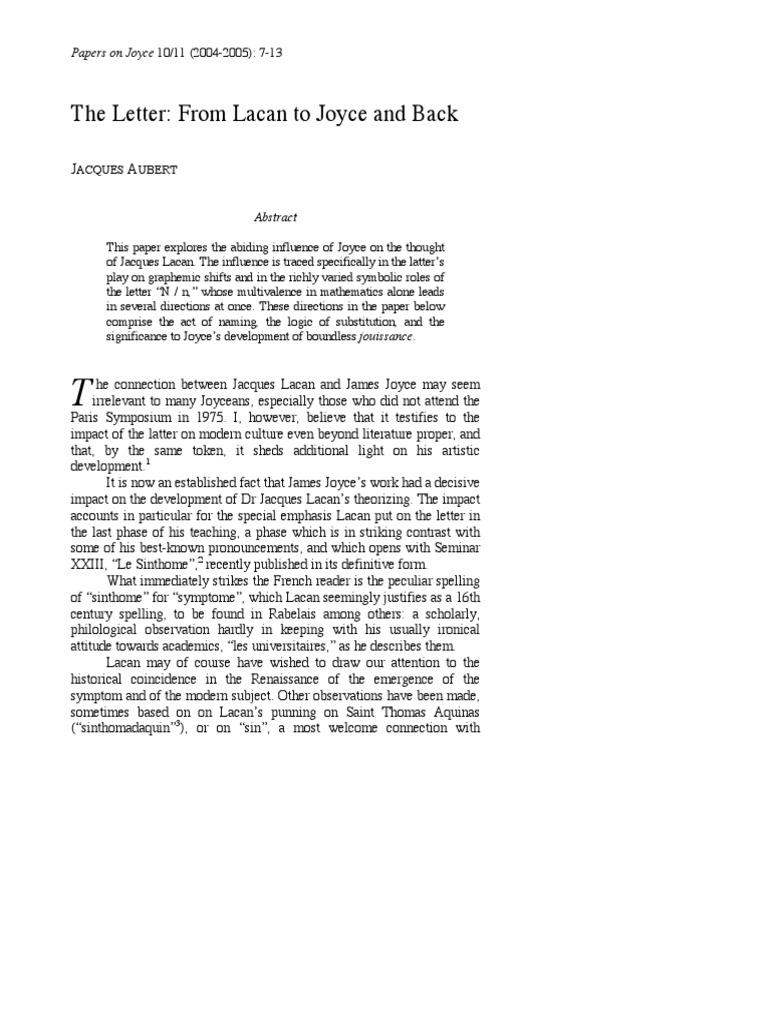Lacan's Influence on Joyce's Letters | PDF | James Joyce | Ulysses (Novel)