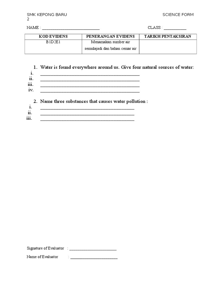 Natural Water Sources & Pollutants Quiz | PDF