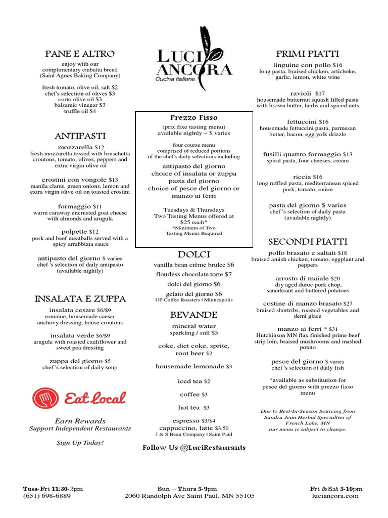 Ancora Menu October 6 2015 | PDF | Pasta | Cuisine