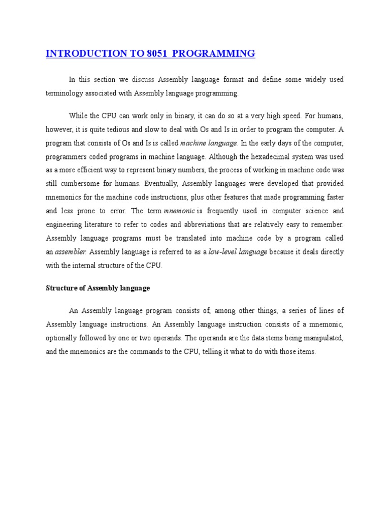 Introduction To 8051 Programming | PDF | Assembly Language | Instruction Set