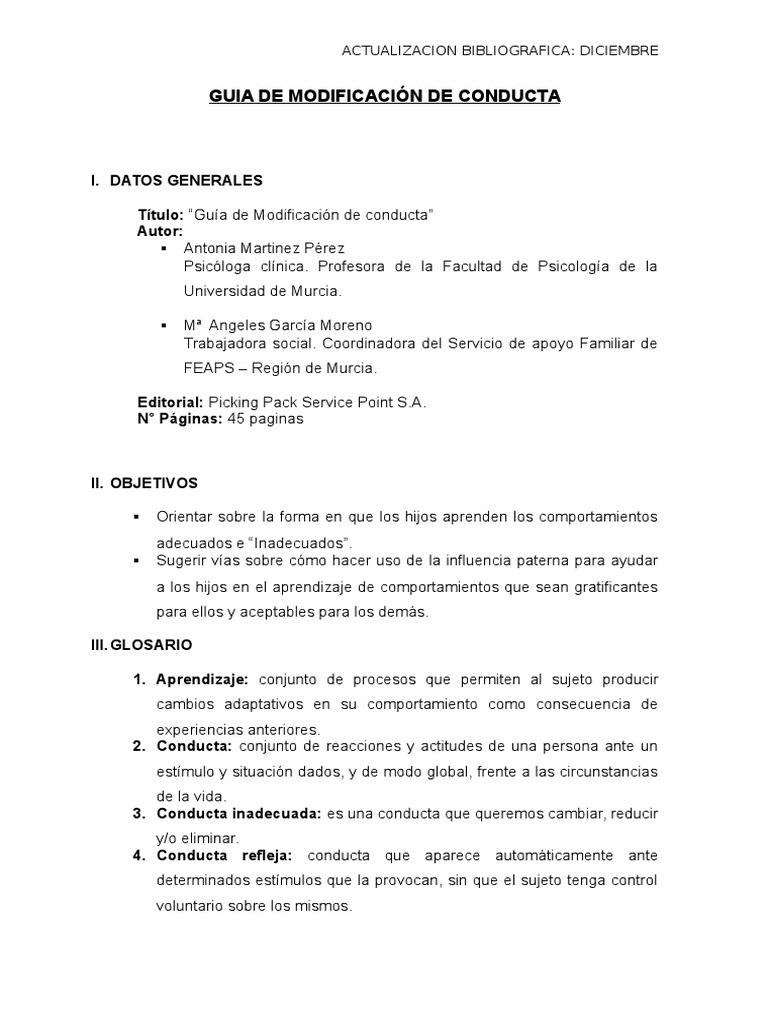 Guía para Modificación de Conducta Infantil | PDF | Comportamiento ...