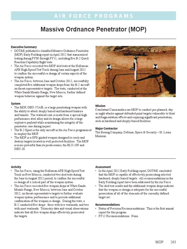 Massive Ordnance Penetrator (Mop) : Air Force Programs | PDF | Military ...