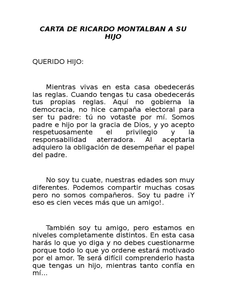 Carta De Ricardo Montalban A Su Hijo Pdf