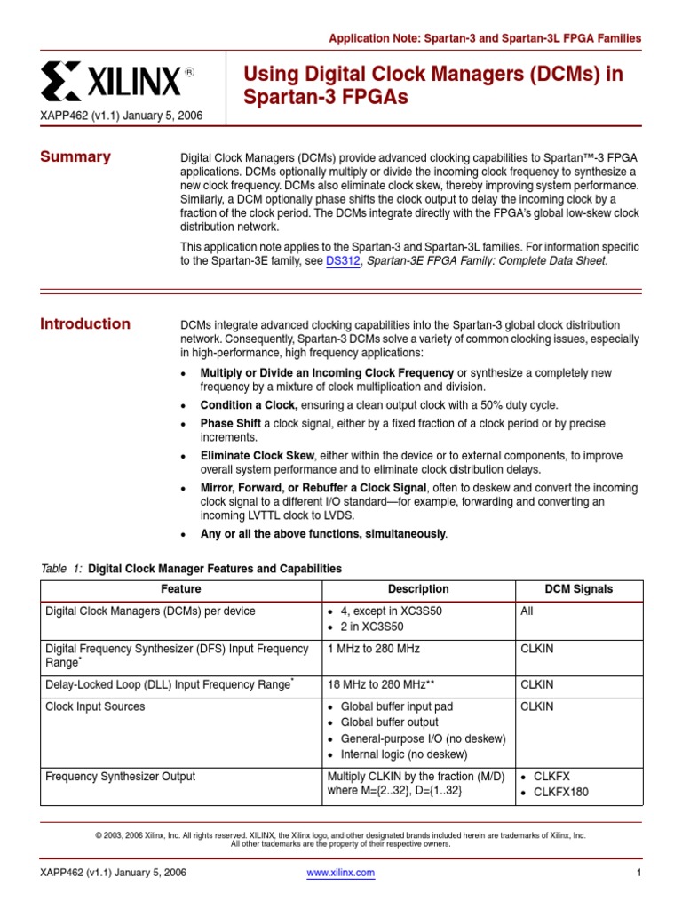 Using Digital Clock Managers (DCMS) in Spartan-3 Fpgas: Application Note: Spartan-3 and Spartan ...