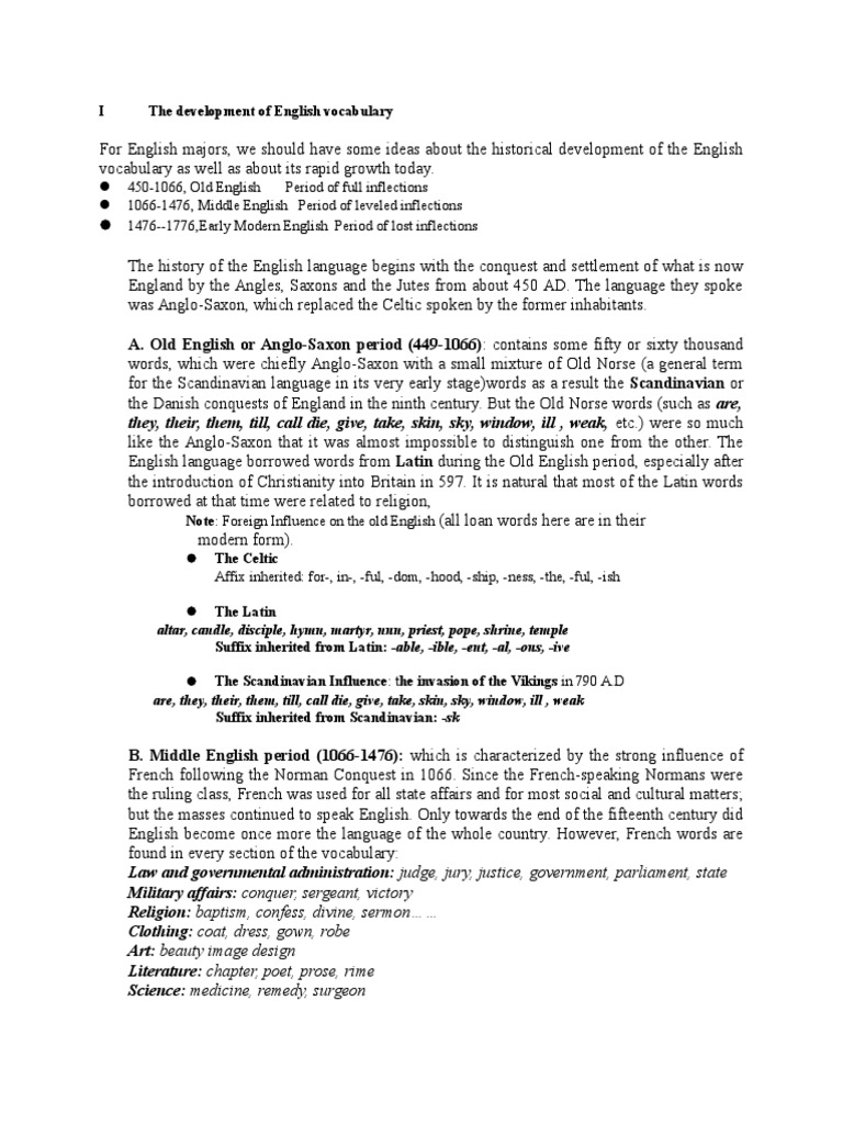 The Development of English Vocabulary | PDF | English Language | Human ...