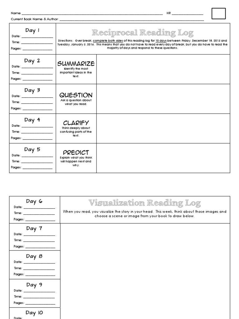 Reciprocal Reading Log Template | PDF