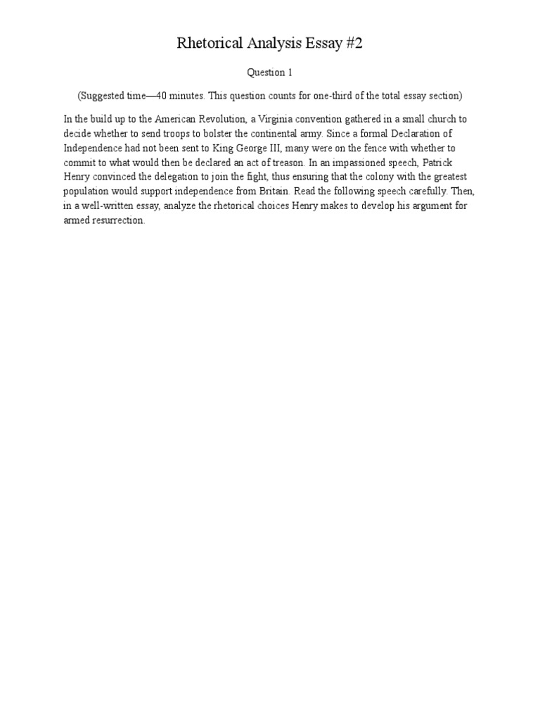 Patrick Henry Rhetorical Analysis AP Essay Prompt | PDF