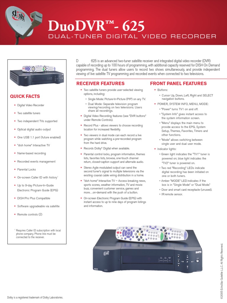 625 Dishnetwork Receiver | PDF | Digital Video Recorder | Satellite ...