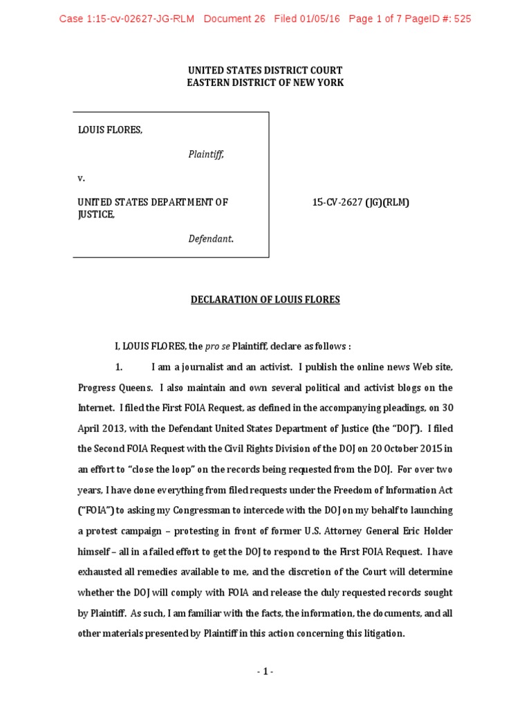 2016-01-05 PL Declaration (Flores V DOJ) (FOIA) (File 0 of 15) (Stamped ...