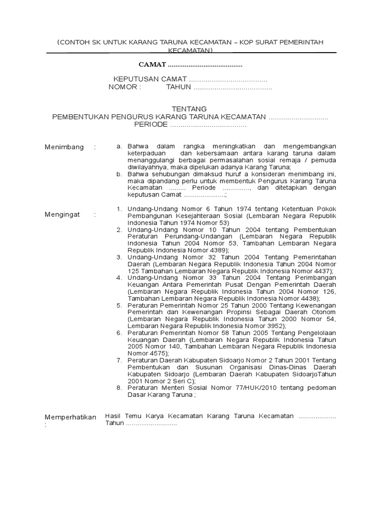Contoh SK Camat | PDF