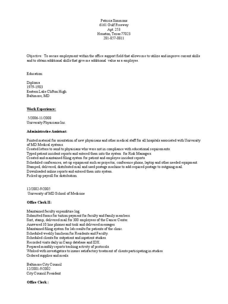 Resume of Patsimmons3665 | PDF | Patient | Mail