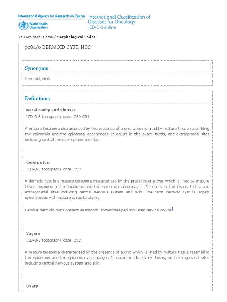 Synonyms: 9084/0 Dermoid Cyst, Nos | PDF