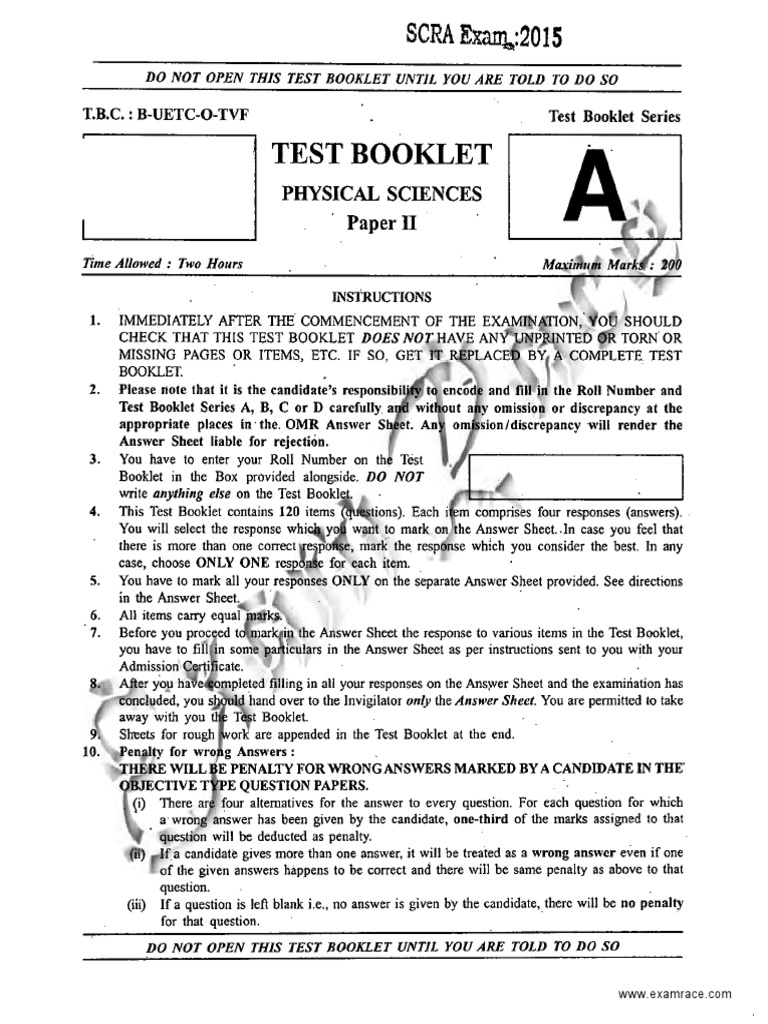 SCRA Physical Sciences 2015 Paper | PDF | Lens (Optics) | Chemical ...