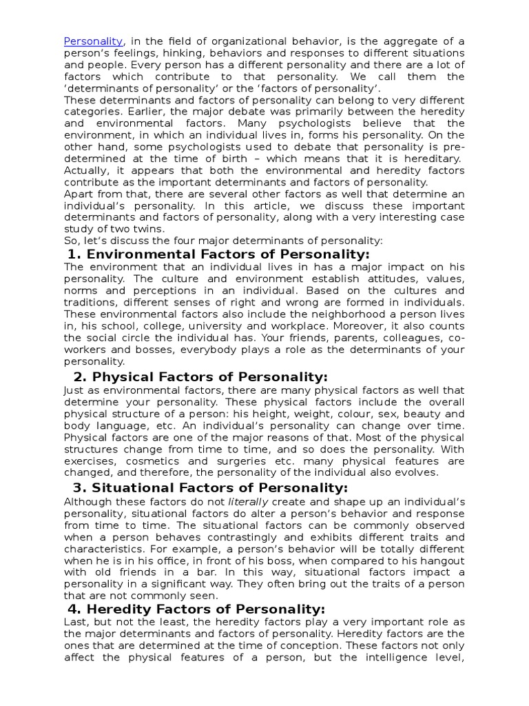 Personality Determinants 1 | PDF | Heredity | Emergence
