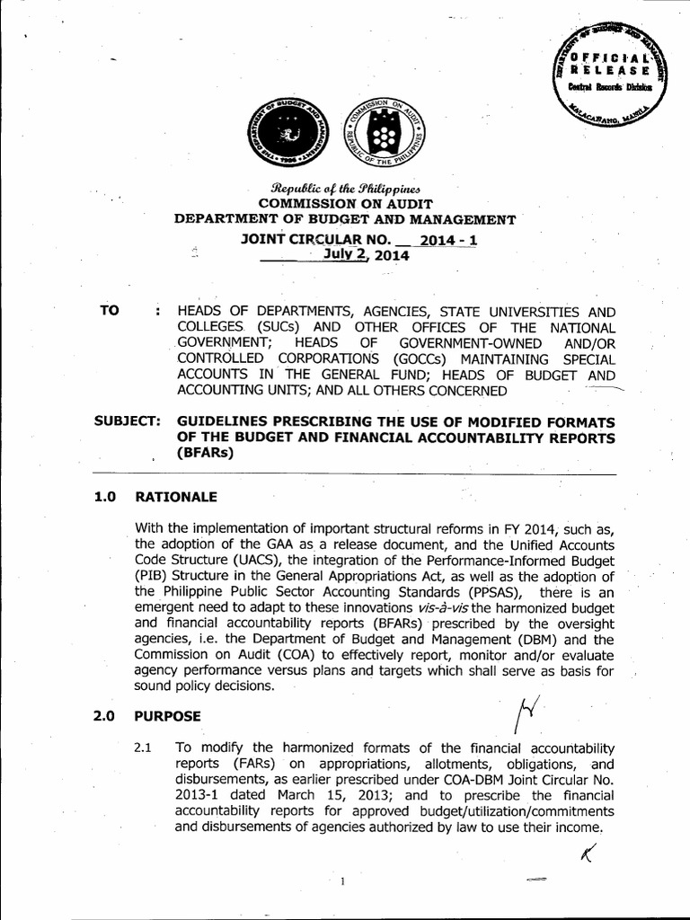 Joint Circular No. 2014-1 (Dbm-Coa) With Guidelines Prescribing The Use ...