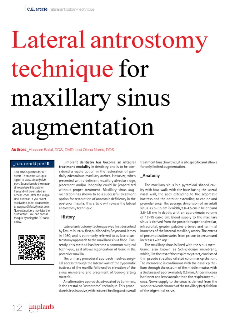 Lateral Antrostomy For Max Sinus Augmentation | PDF | Dental Implant ...