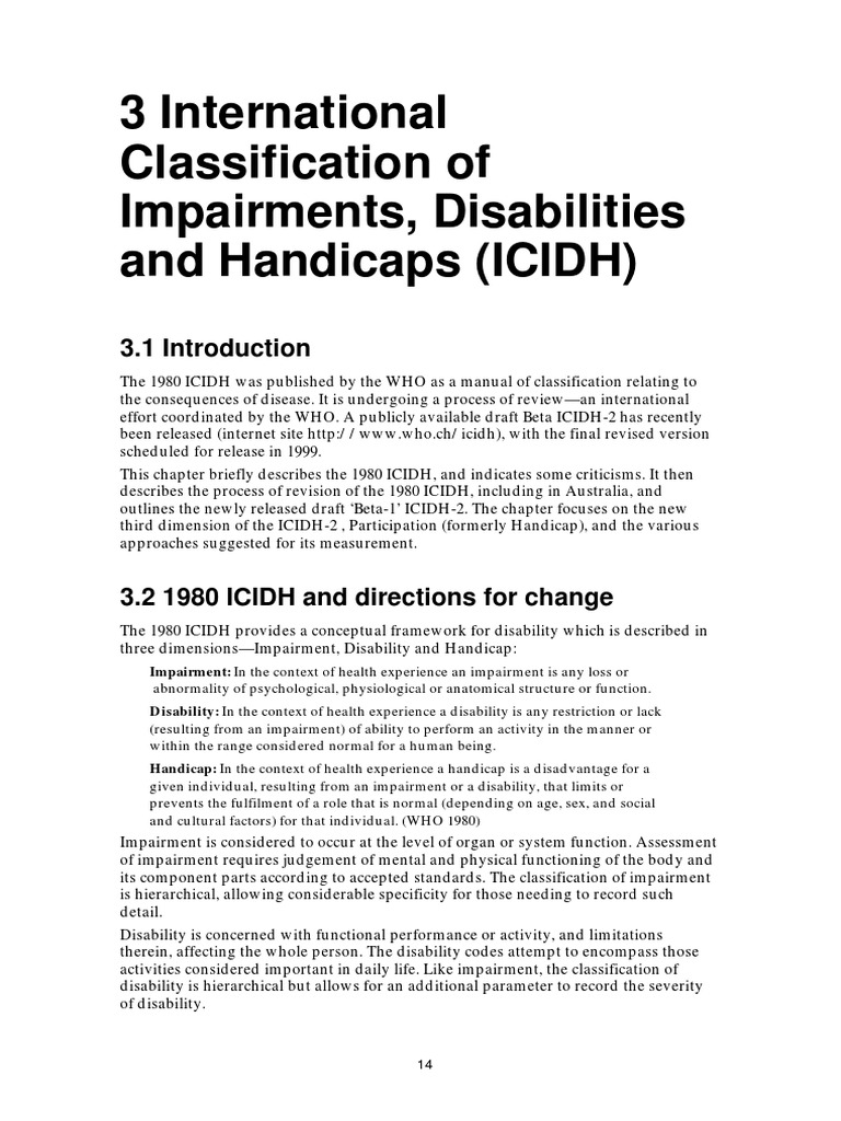 International Classification of Impairments, Disabilities and Handicaps ...