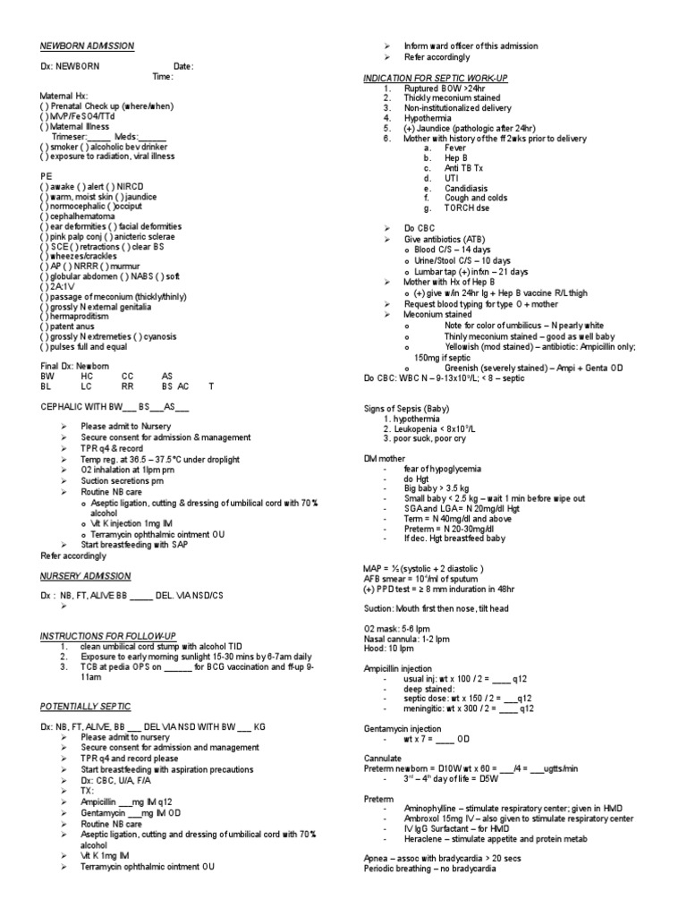Guidelines for the Admission, Examination, and Management of Newborns ...